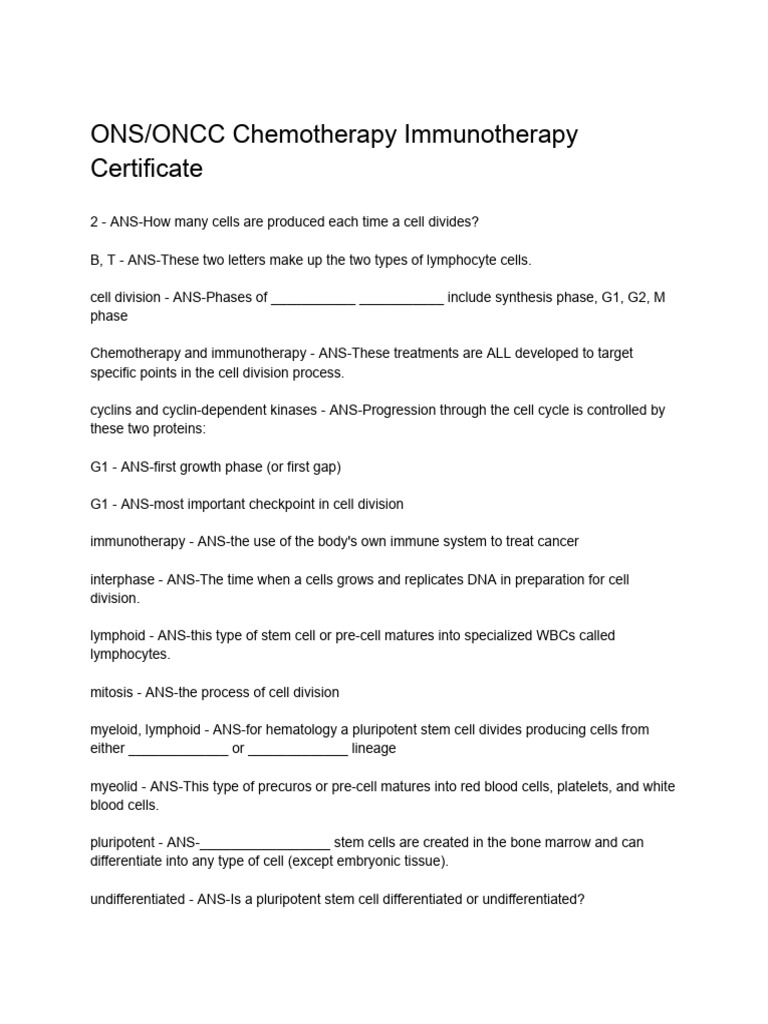 ONS - ONCC Chemotherapy Immunotherapy Certificate | PDF