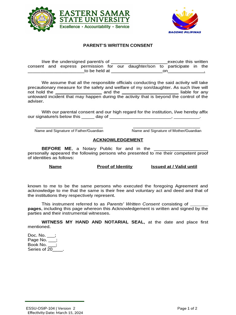 Parent Consent Form for Activities | PDF
