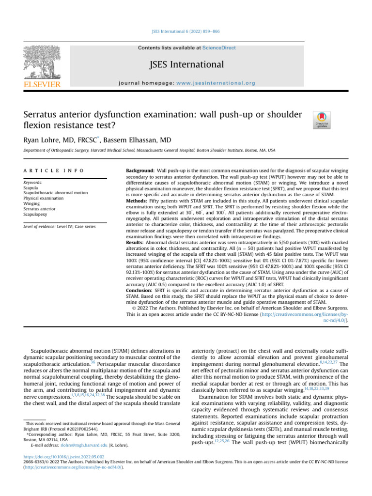 Serratus Anterior Dysfunction Examination Wall Pus | PDF | Shoulder ...