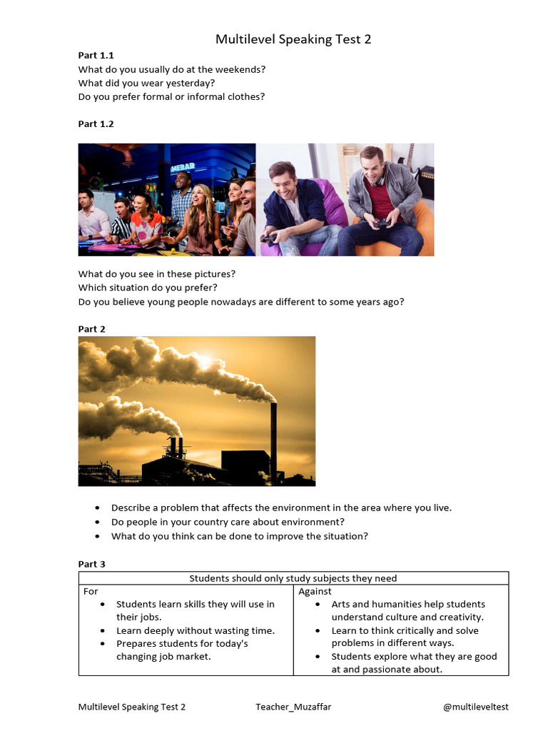 Multilevel Speaking Test 2 | PDF