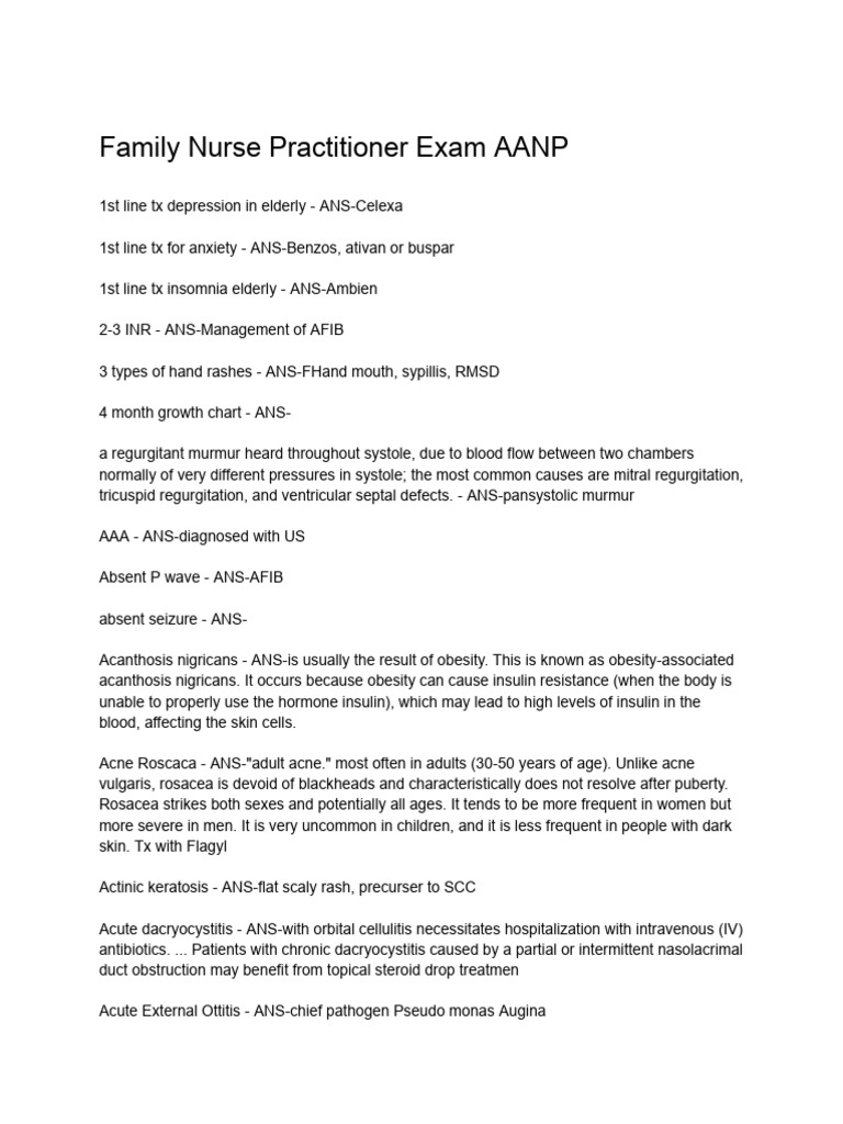 Family Nurse Practitioner Exam AANP | PDF | Blood Pressure | Heart Failure