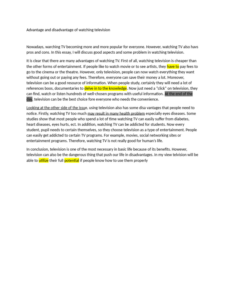 Advantage and Disadvantage of Watching Television | PDF