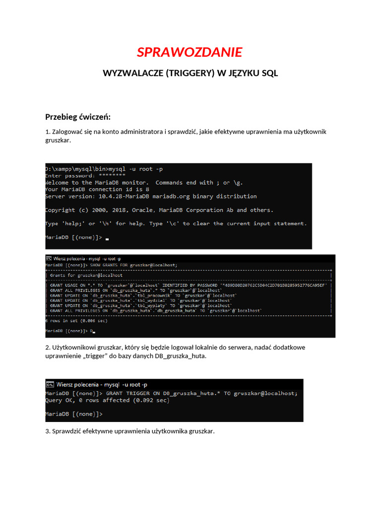 Sprawozdanie Triggery-1 | PDF