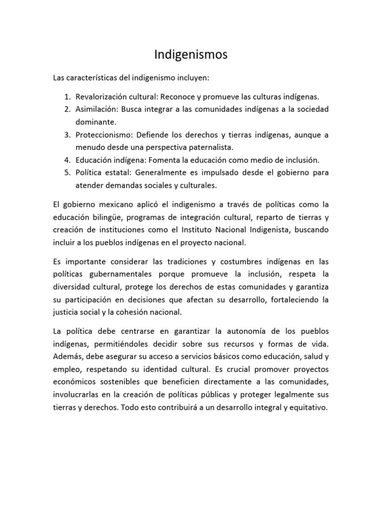 Indigenismo: Inclusión y Derechos Indígenas | PDF
