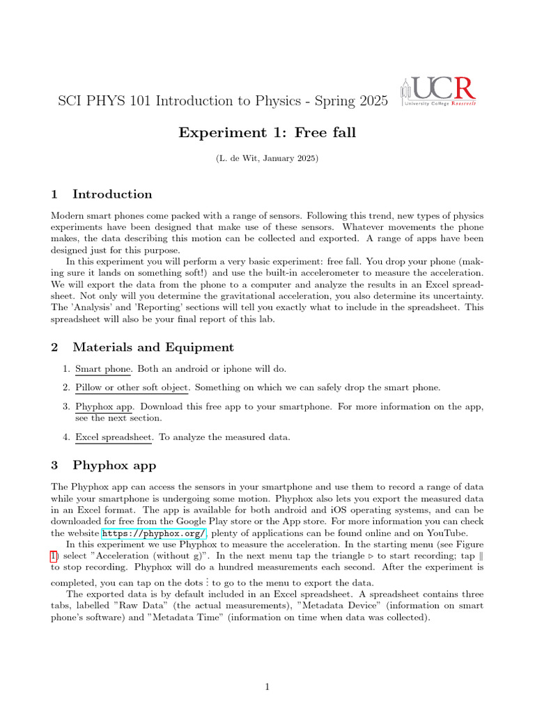 SCI PHYS 101 Introduction To Physics Collected Experiments | PDF ...