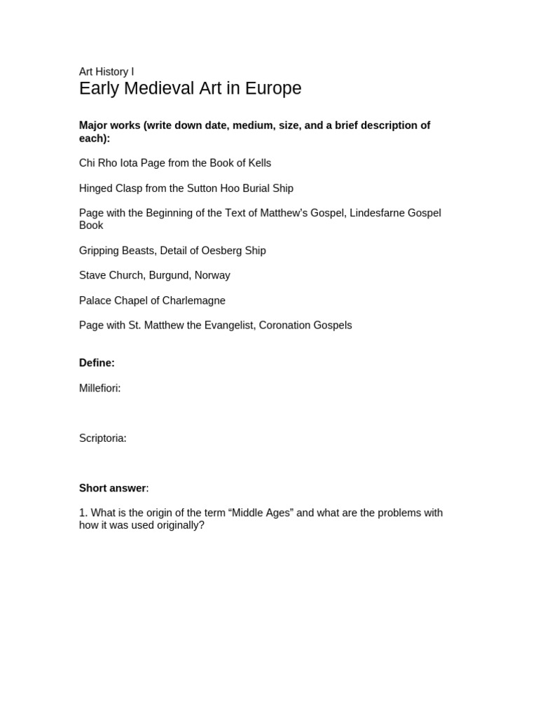 Early Medieval Art in Europe Overview | PDF