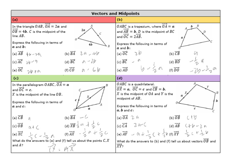 2024:9:2 Vectors and Midpoints Practice Grid | PDF | Euclidean Geometry ...