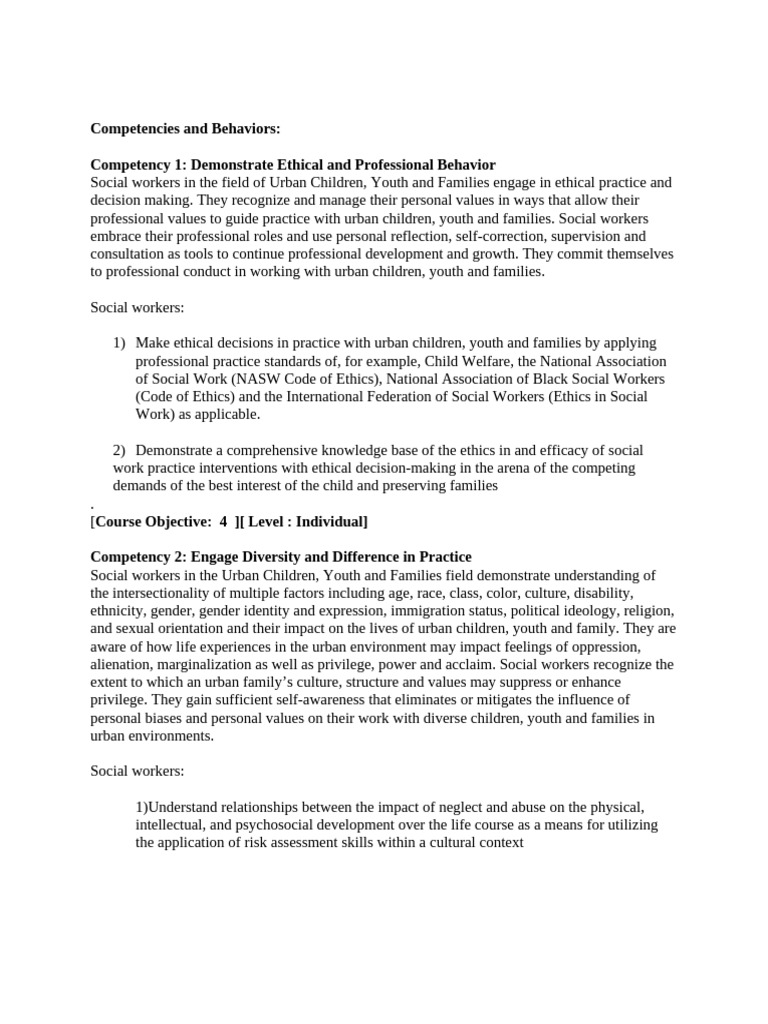 Urban Social Work Competencies Overview | PDF | Social Work | Child Neglect