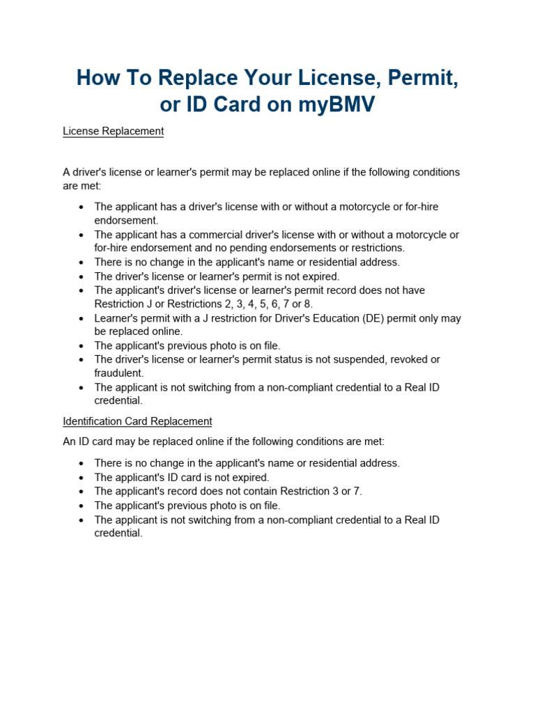 Mybmv Replace License Permit Id 1 | PDF | Driver's License | Identity Document
