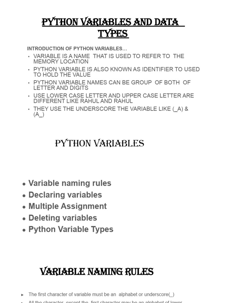 Unit-1_PythonVariables | PDF | Variable (Computer Science) | Letter Case Unit-1_PythonVariables | PDF | Variable (Computer Science) | Letter Case