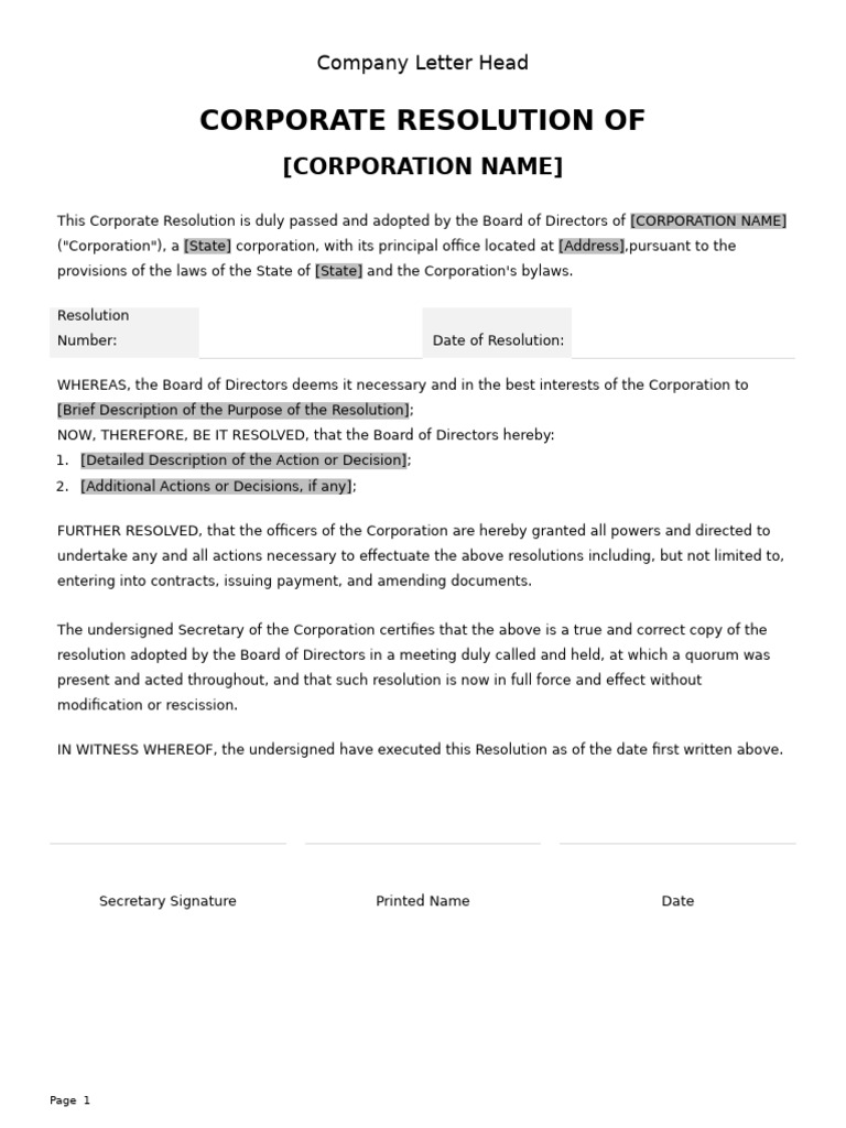 Board Resolution | PDF