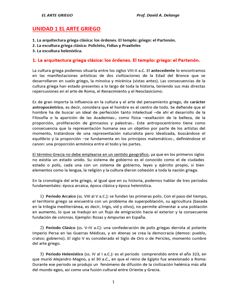 APUNTES Unidad 1 El Arte Griego (Actualizado) | PDF | Antigua Grecia ...