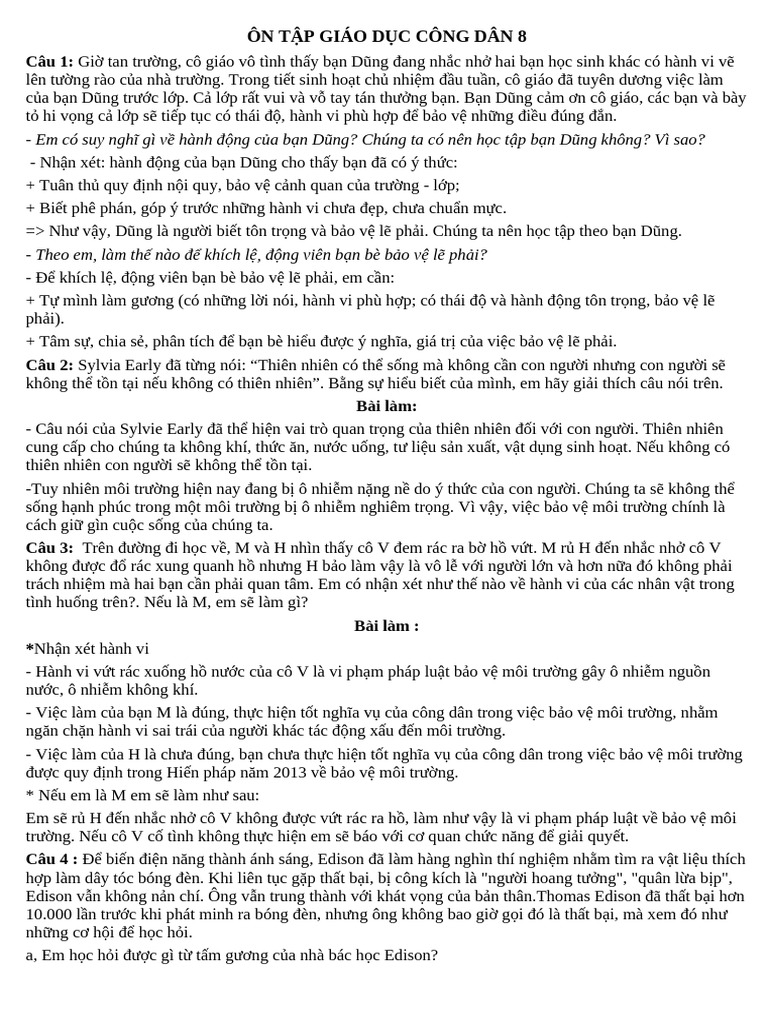 tình huống GDCD 8 hk1 | PDF