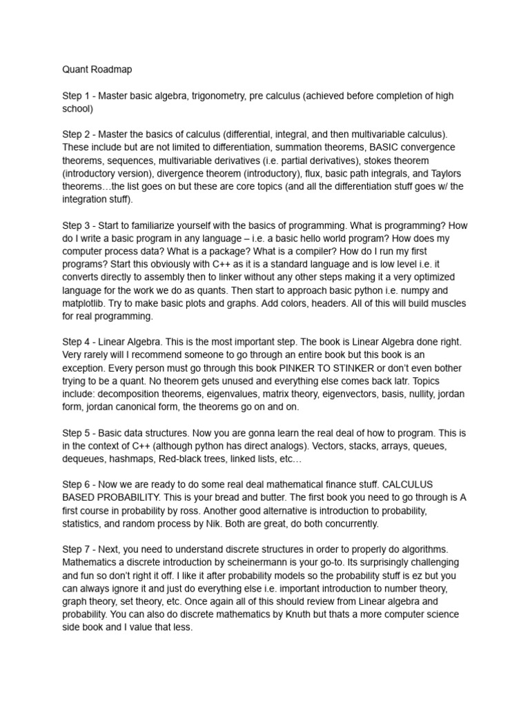 Quant Roadmap For Newbs To Pros | PDF | Discrete Mathematics | Mathematics