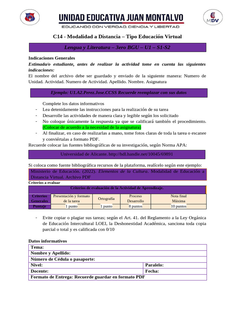 Instrucciones y Criterios para Tareas Virtuales | PDF | Internet ...