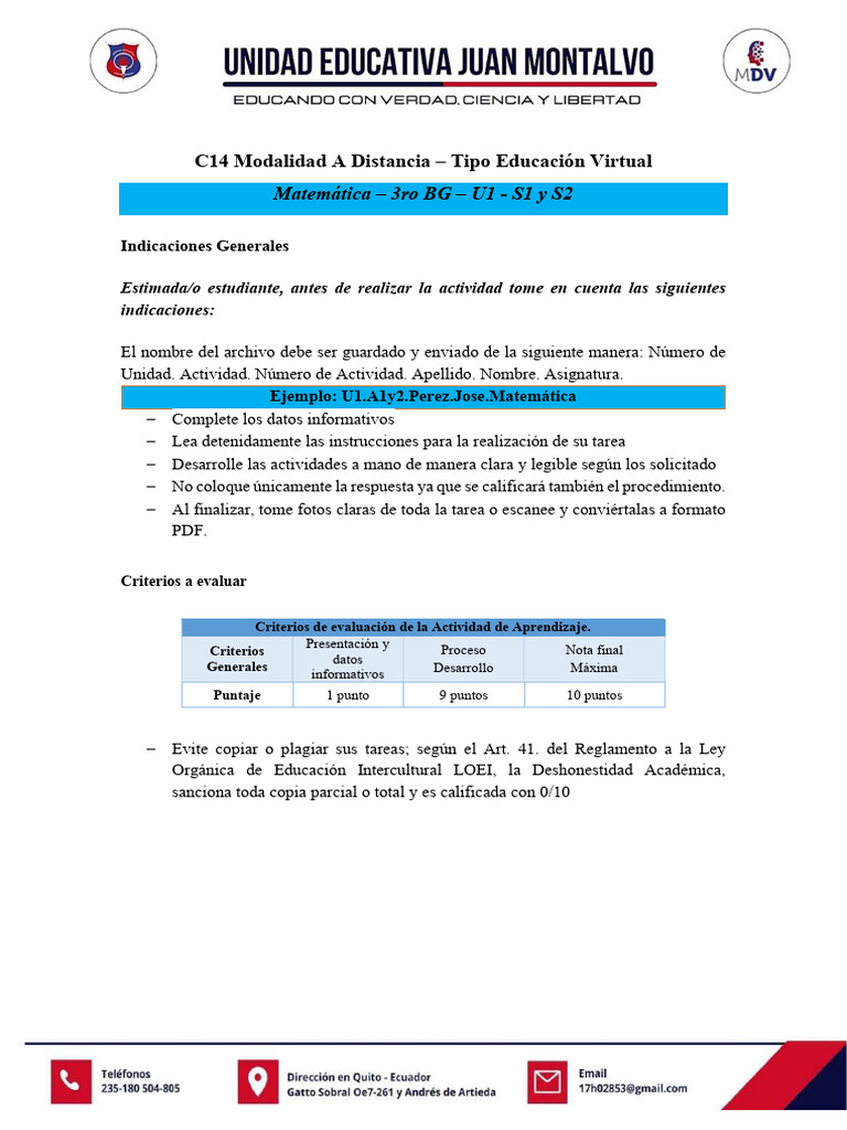 Matematicas Unidad 1 Semana 1 | PDF