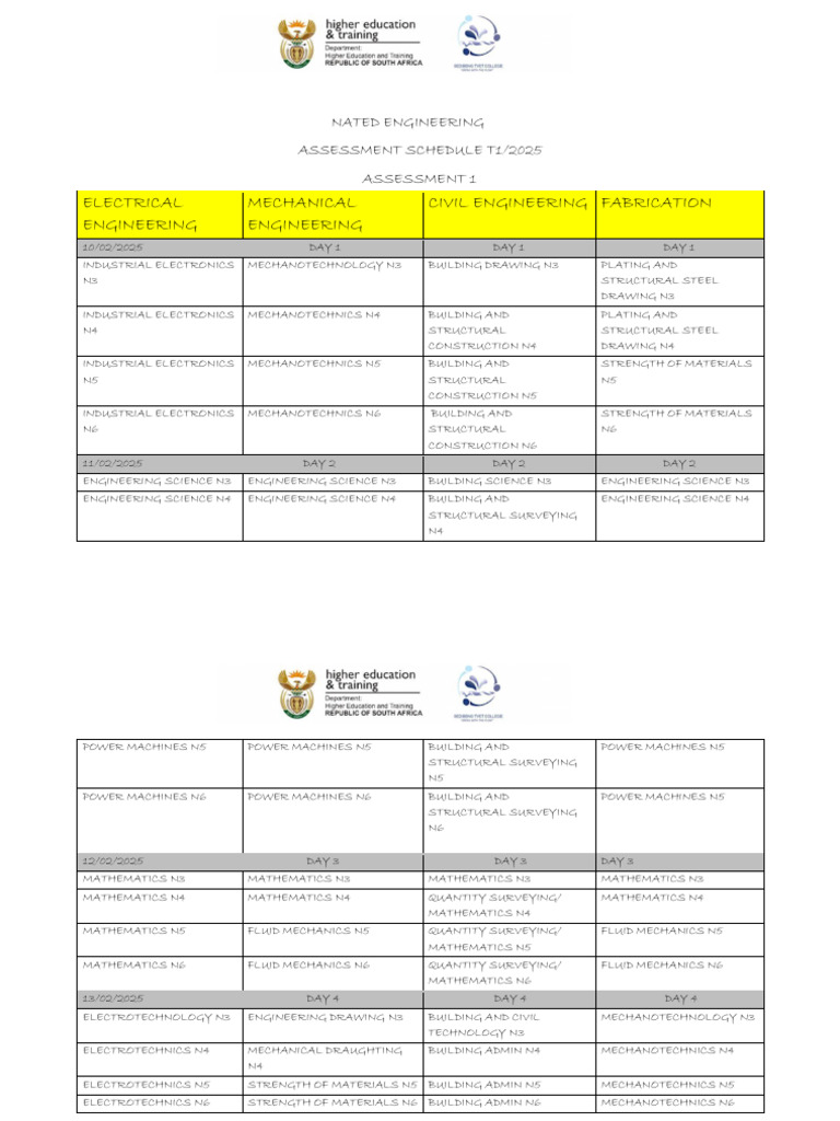 NATED Engineering Exam Schedule 2025 | PDF | Engineering | Electrical ...