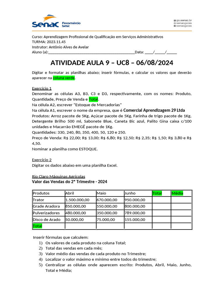 Atividade Aula 9 - UC8 - 06 08 2024 | PDF