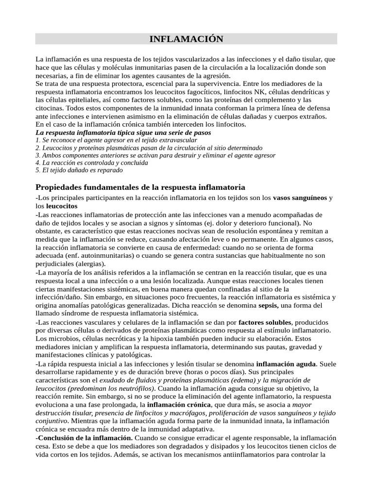 Inflamación Aguda | PDF | Inflamación | Sistema inmune