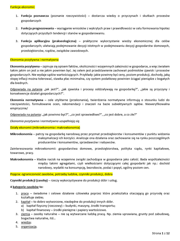 Ekonomia - Notatki Ze Slajdów - Do Zaliczenia | PDF