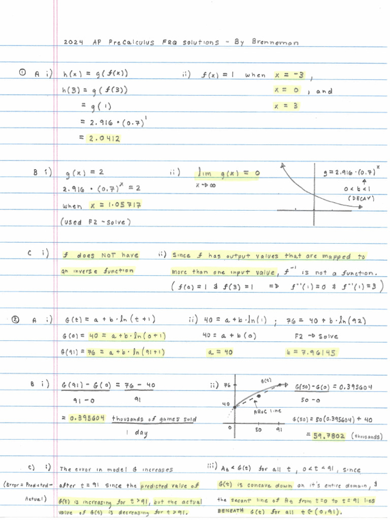 2024 AP Precalculus FRQ Solutions | PDF