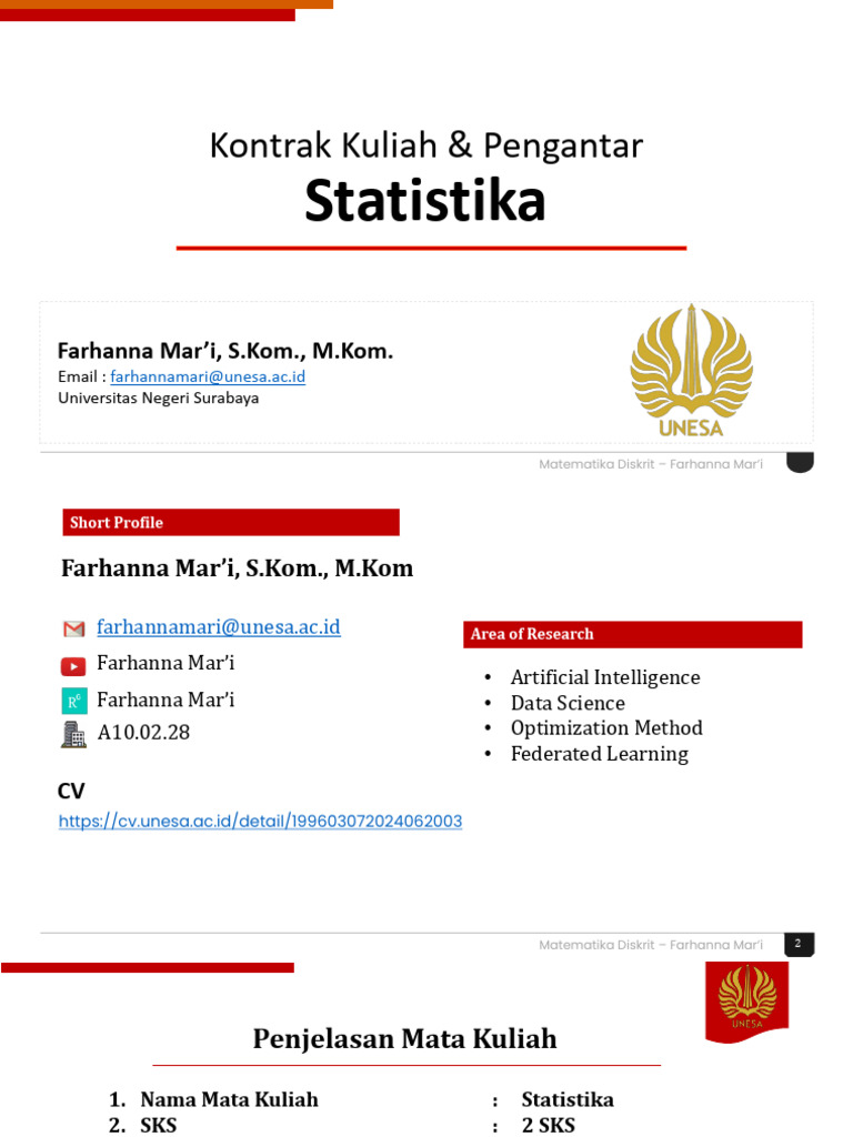 MD-1 Kontrak Kuliah Dan Pengantar Statistika | PDF