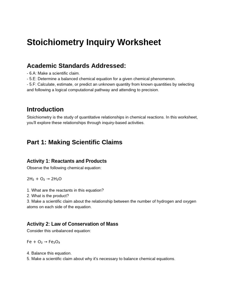Grade Level 9 - Inquiry Worksheet | PDF