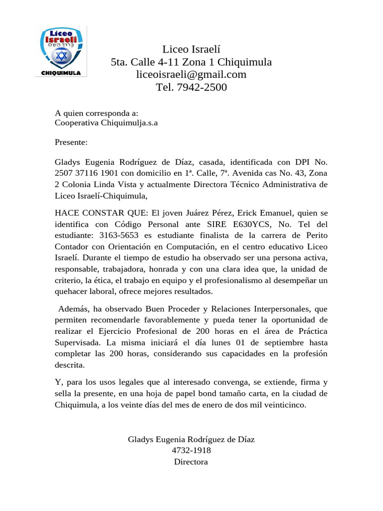 Carta Para Las Practicas Erick | PDF