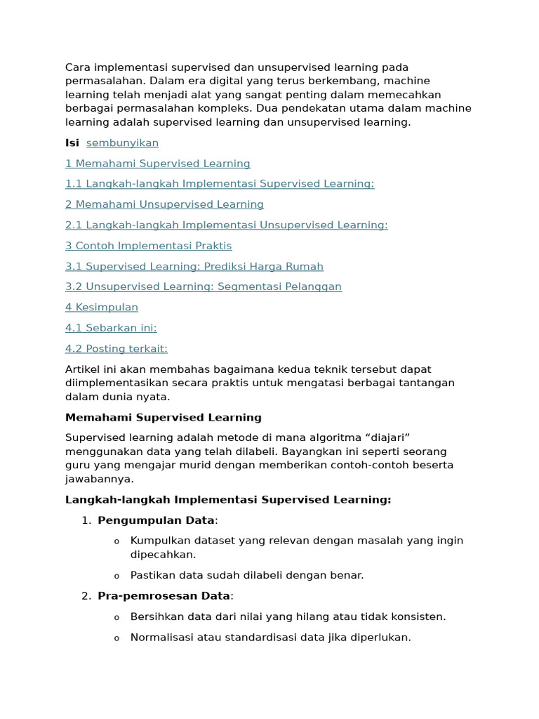 Cara Implementasi Supervised Dan Unsupervised Learning | PDF