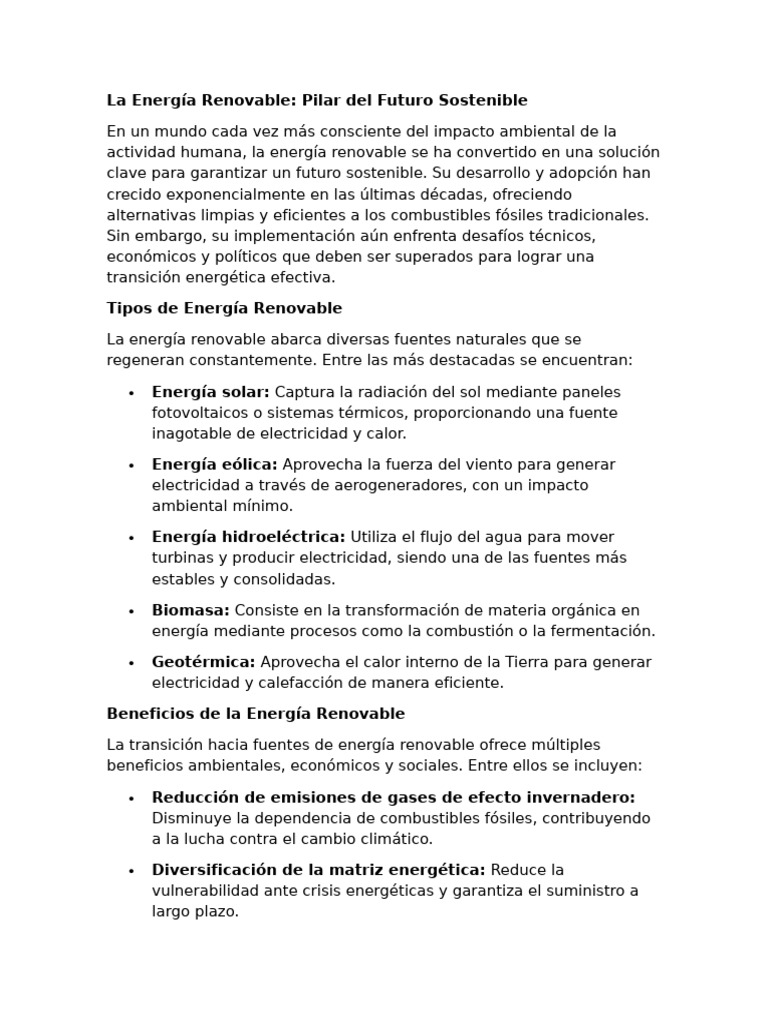 La Energía Renovable | PDF | Energía renovable | Ambiente