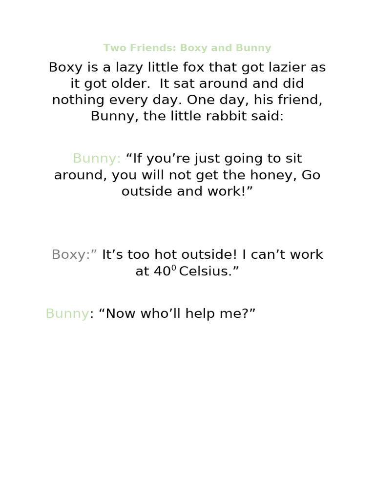 Boxy the Lazy Fox and Bunny's Advice | PDF