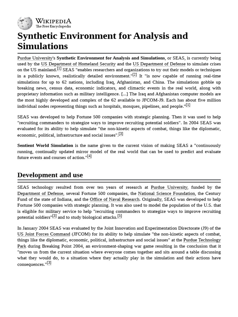 Synthetic Environment For Analysis and Simulations | PDF