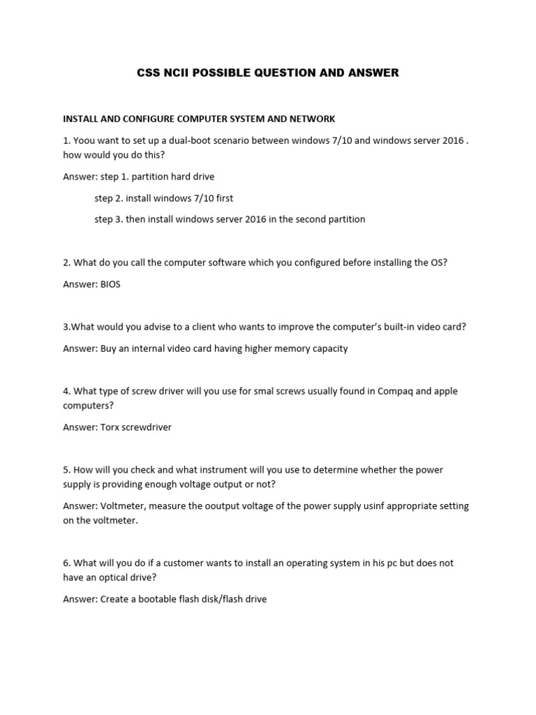 CSS Ncii Possible Question and Answer | PDF | Computer Network | Booting