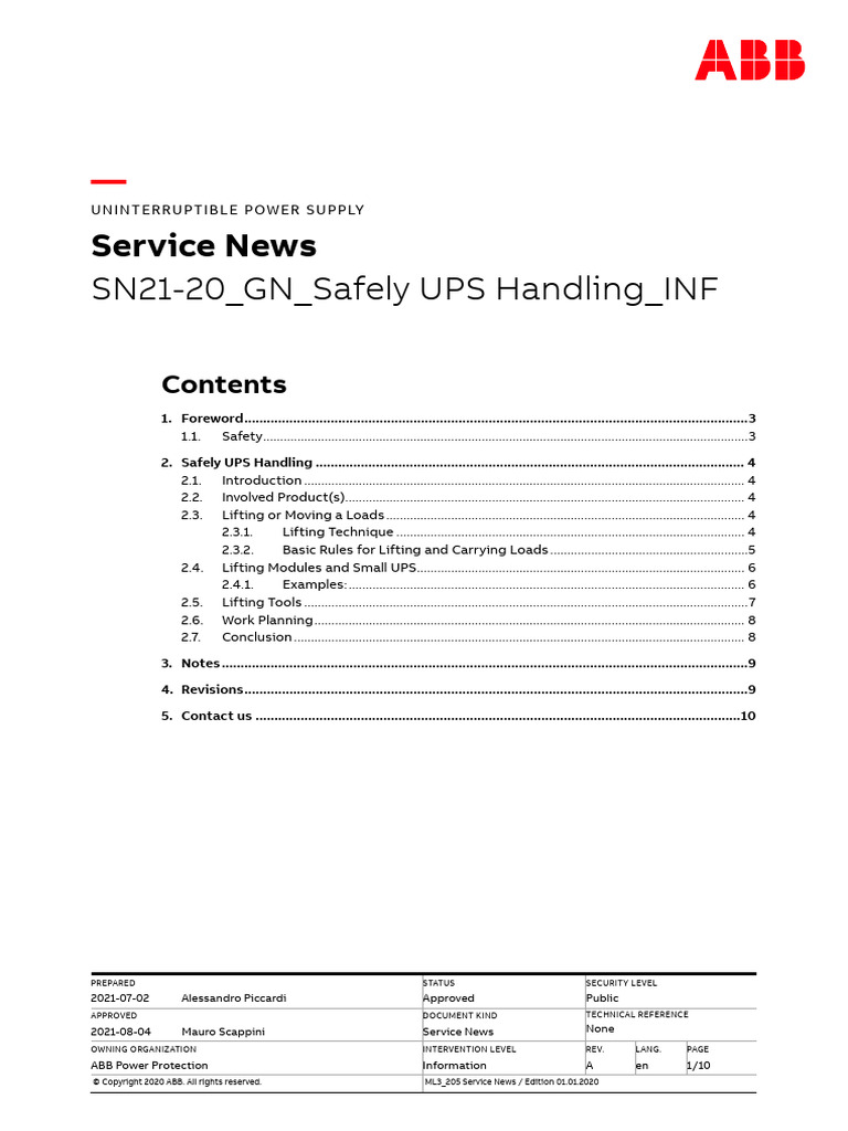 SN21-20 - GN - Safely UPS Handling - INF | PDF