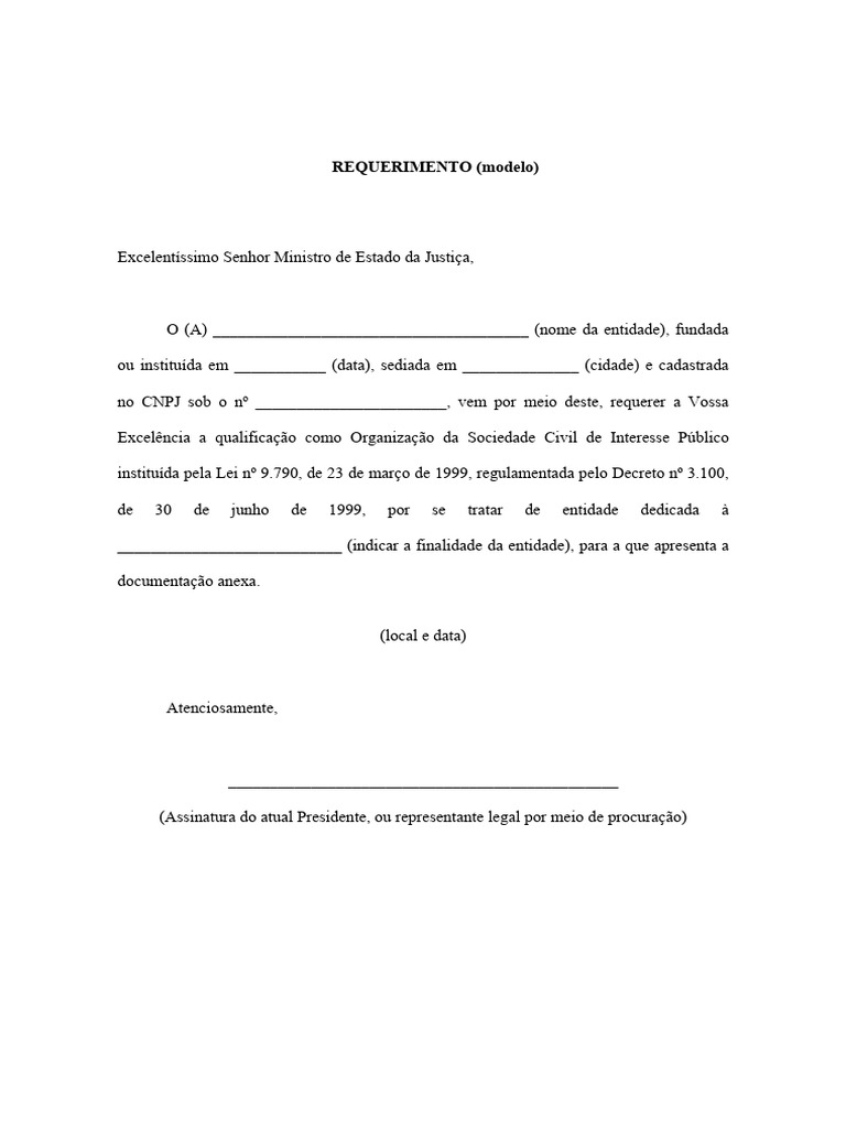 Modelo de Requerimento para OSCIP | PDF
