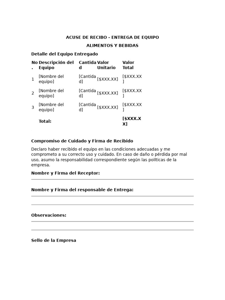 Acuse de Recibo Equipos | PDF