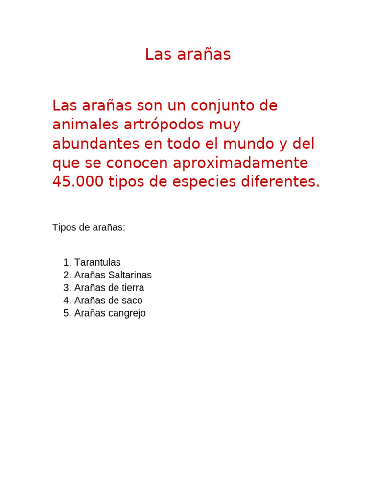Tipos de arañas: 5 especies comunes | PDF