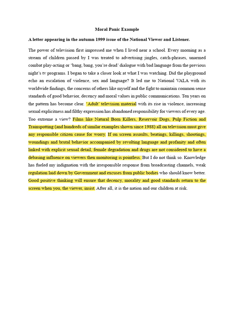 Inclass activity 3 - Moral Panic Example Student copy | PDF