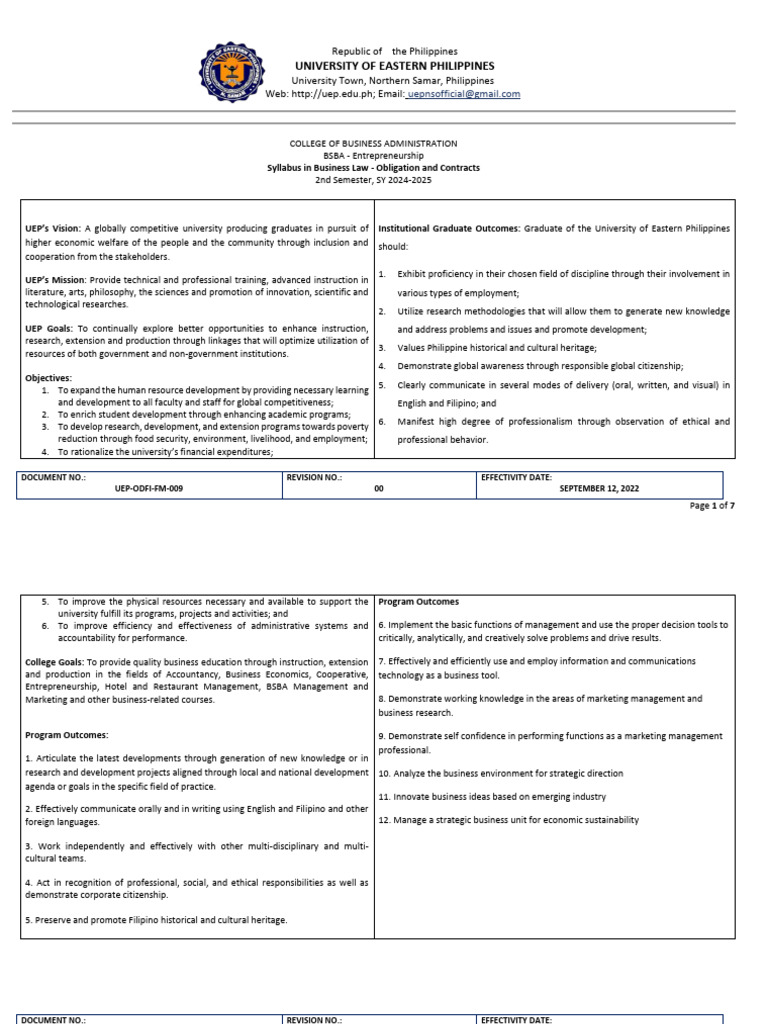 OBLICON SYLLABUS BSBA Entrep 2 | PDF | Annulment
