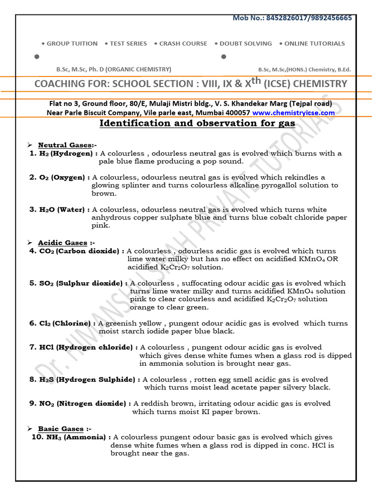 Chemistry Gas and Ion Identification Guide | PDF | Precipitation ...