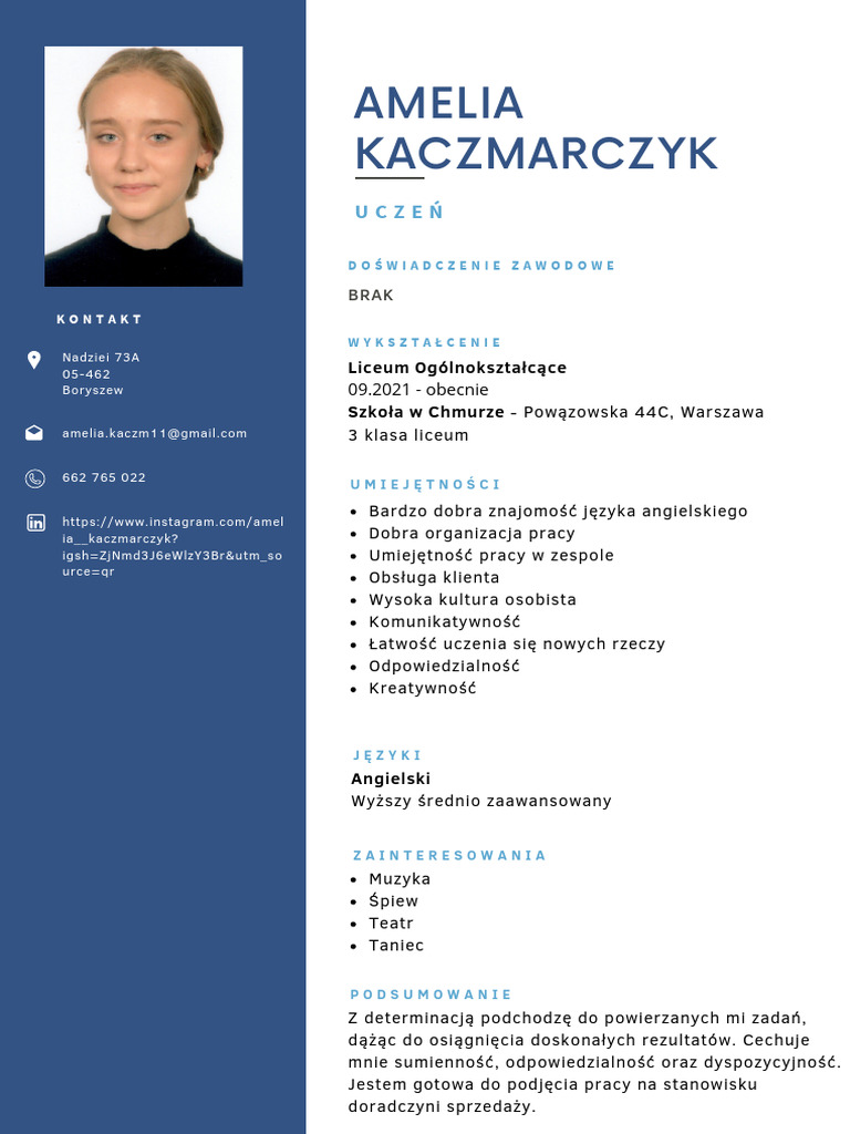 CV - Amelia Kaczmarzyk | PDF