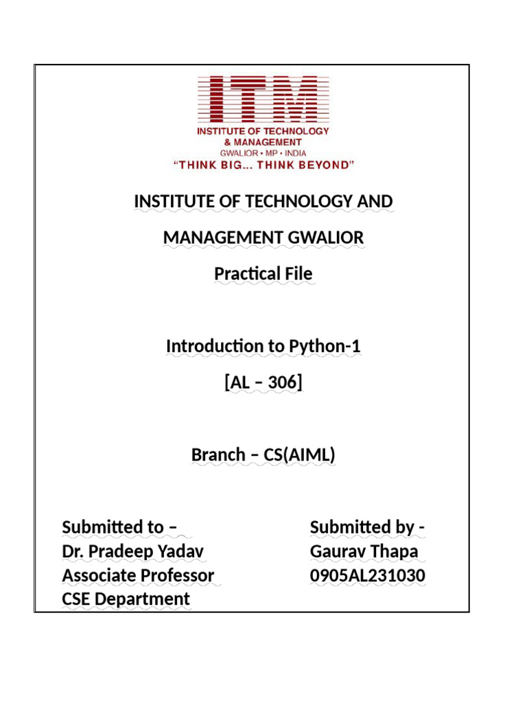 Institute of Technology and Management Gwalior Practical File | PDF