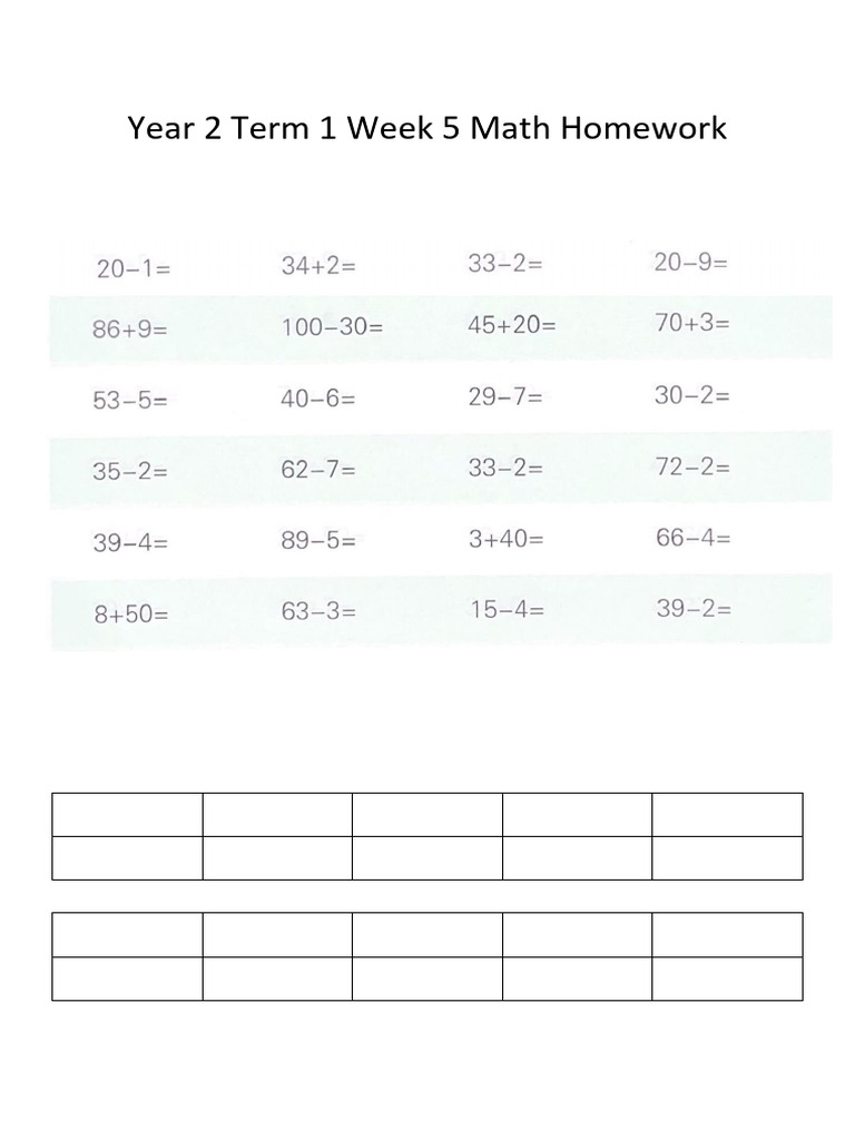 Year 2 - Term 1 - Week 5 - Math Homework | PDF