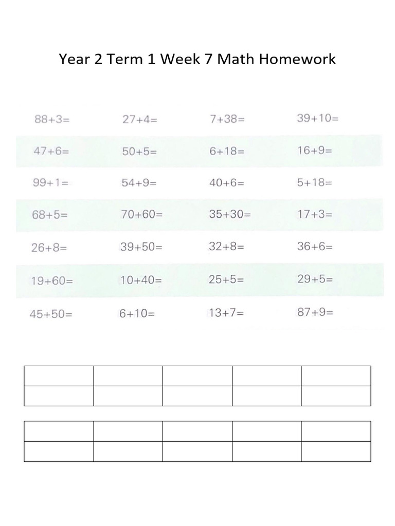 Year 2 - Term 1 - Week 7 - Math Homework | PDF