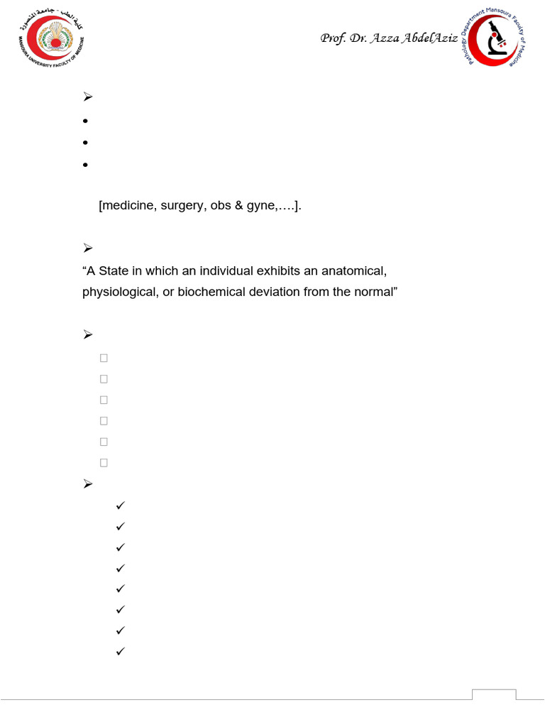 L1 Introduction To Pathology Handout Prof. Azza | PDF | Histopathology | Pathology