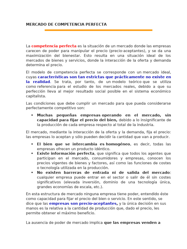 Características del Mercado de Competencia Perfecta | PDF | Mercado ...