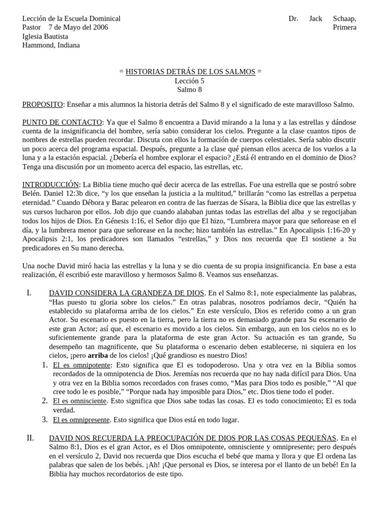 Leccion 5 - Salmo 8 | PDF | Dios | Salmos