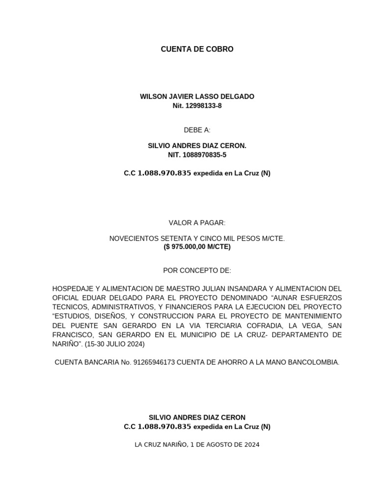 Cuenta de Cobro Rosa Ceron 2da Julio | PDF