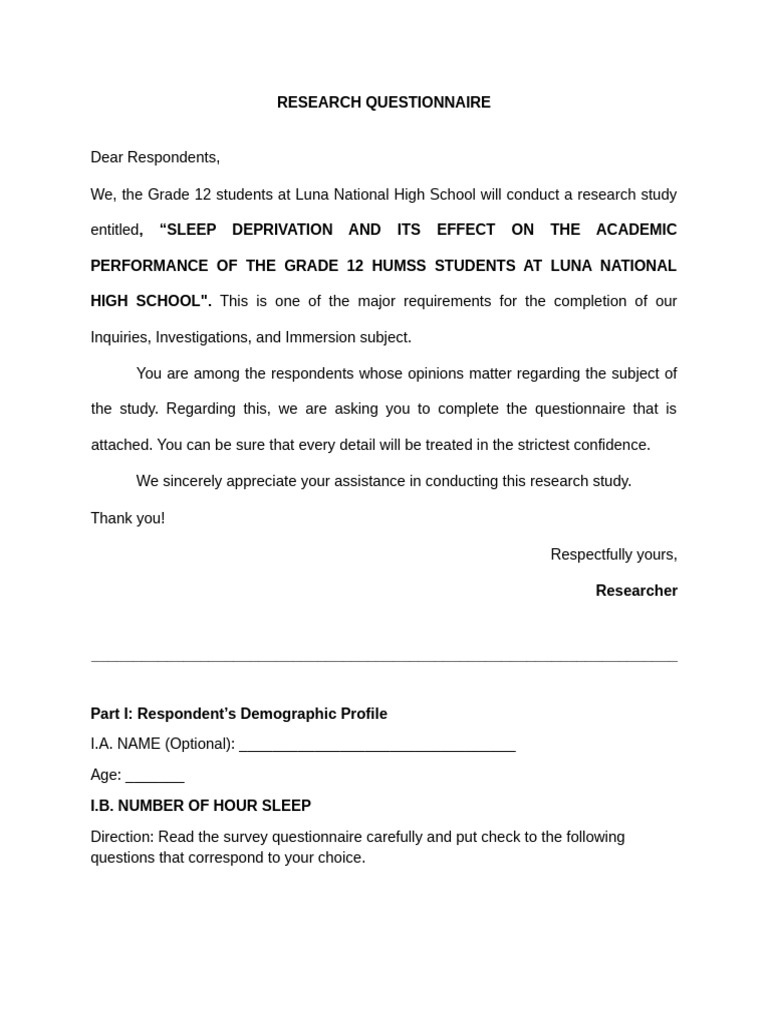 Survey Questionnaire Sleep Deprivation Compress | PDF | Questionnaire ...
