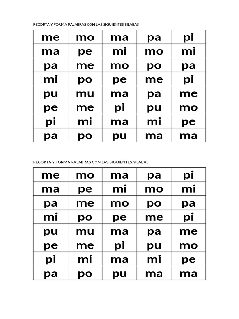 Recorta y Forma Palabras Con Las Siguientes Silabas | PDF